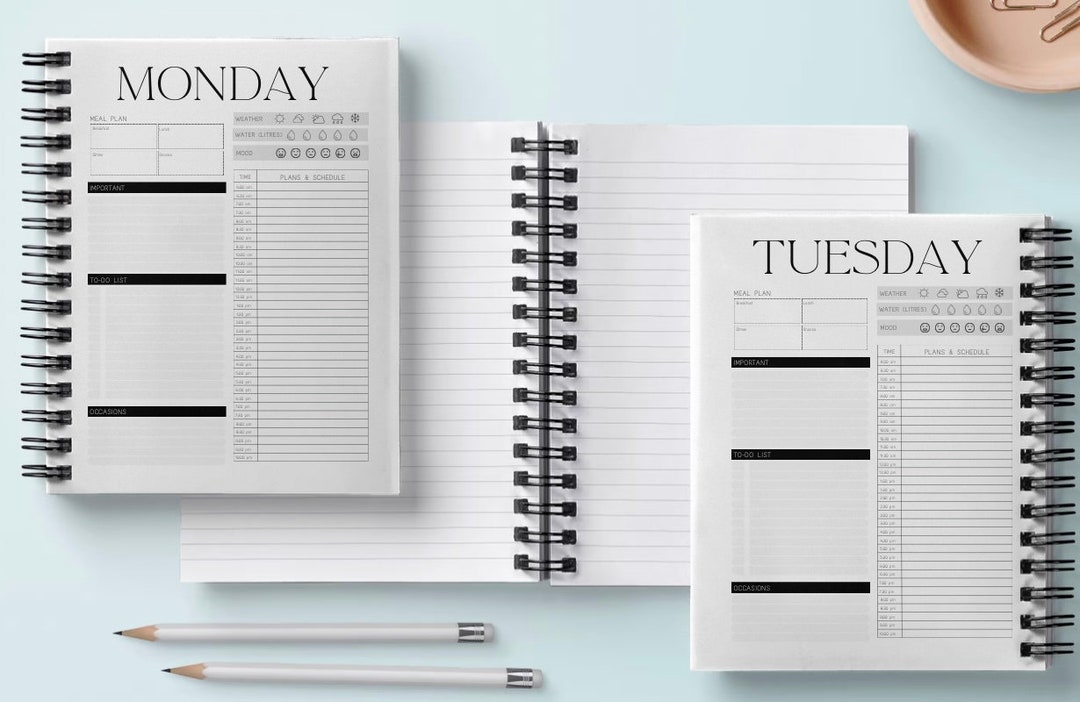 Printable Daily Planner Undated Daily Organiser to Do List Meal Planner ...