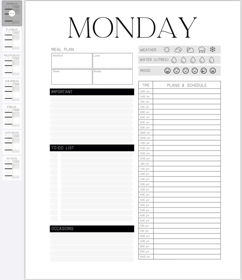 Printable Daily Planner Undated Daily Organiser to Do List Meal Planner ...