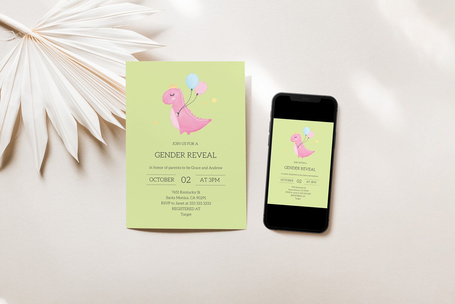 Dinosaur Gender Reveal Invitation, Editable Template, Gender Neutral ...