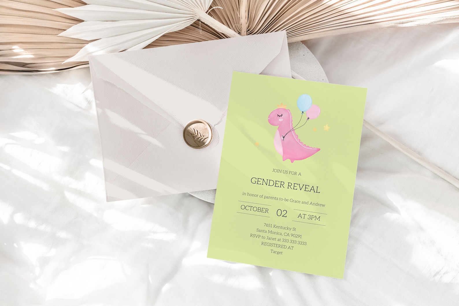 Dinosaur Gender Reveal Invitation, Editable Template, Gender Neutral ...
