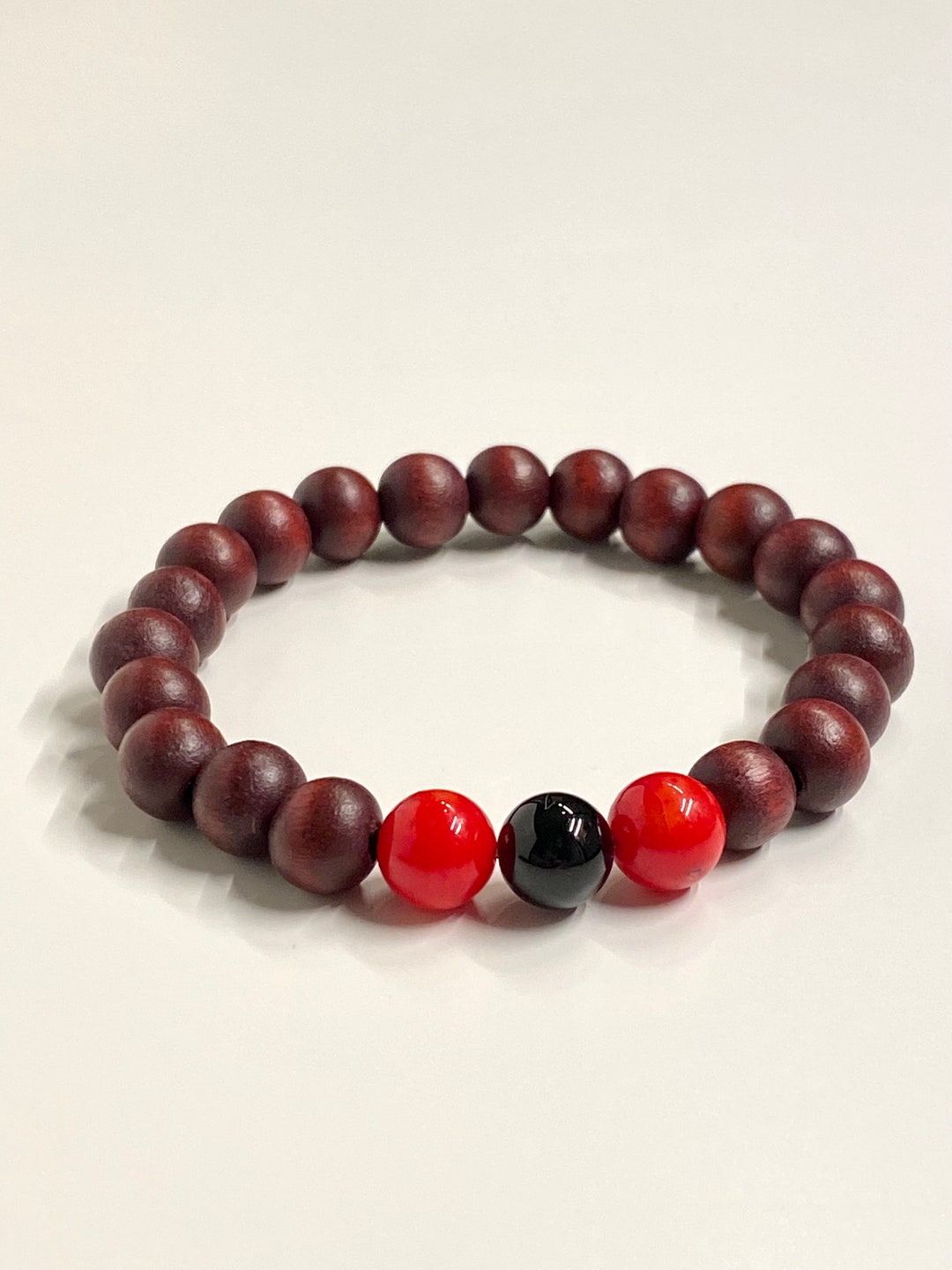 Cardinal Natural Bead Bracelet Natural Stone & Wood Beads Stretch ...