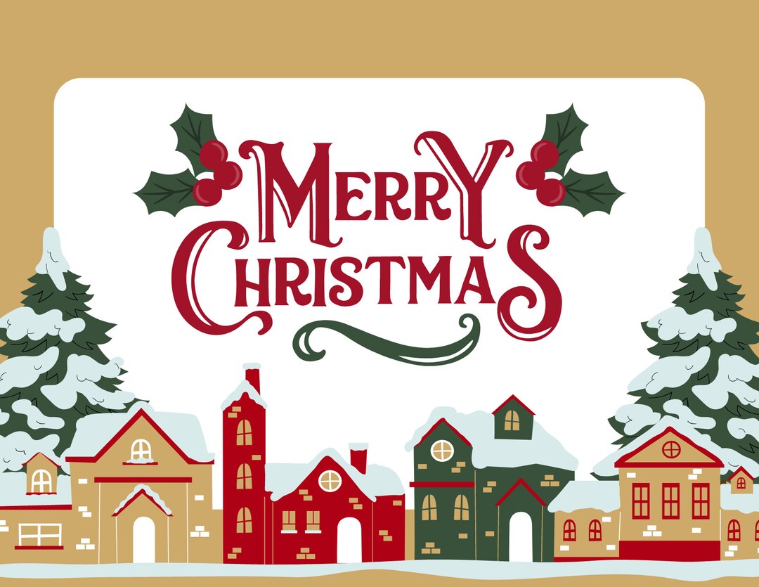Christmas Village Postcard | Printable Christmas Postcard | 2x Village ...
