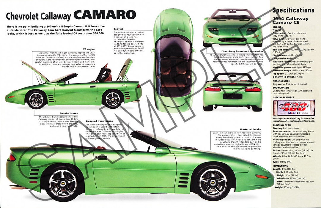 Camaro Callaway 1994 Poster Poster Premium Automotive Wall Art ...