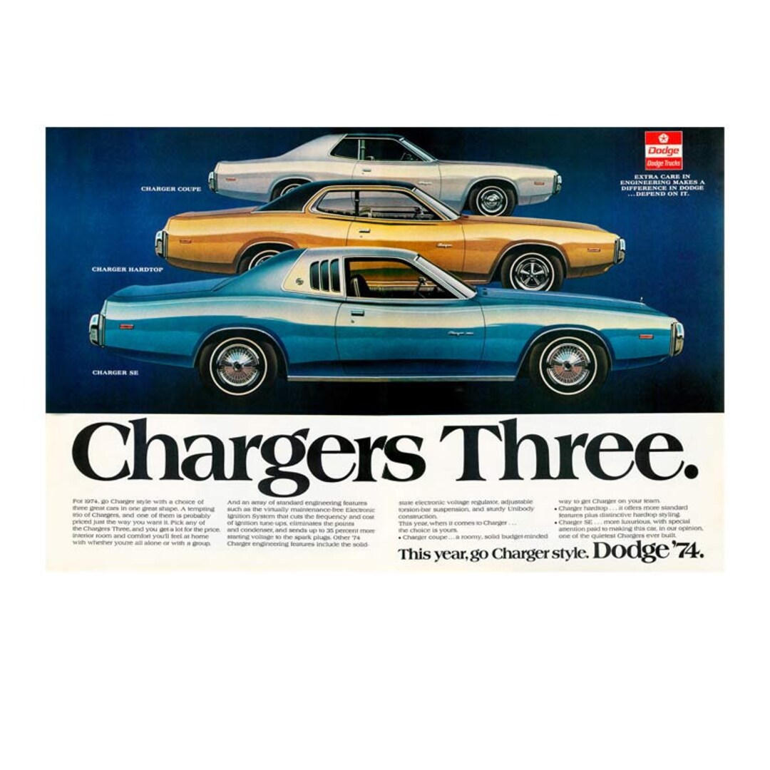 Dodge Charger 1974, Vintage Poster, Wall Art, a Great Gift for Dad's ...
