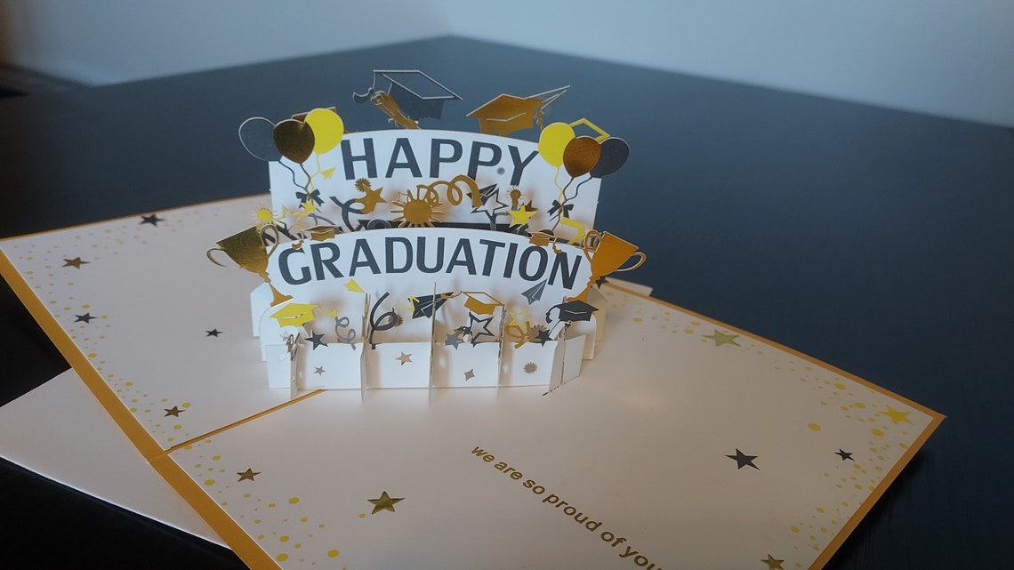 Black & Gold 'happy Graduation' 3D Pop-up Card for College University ...