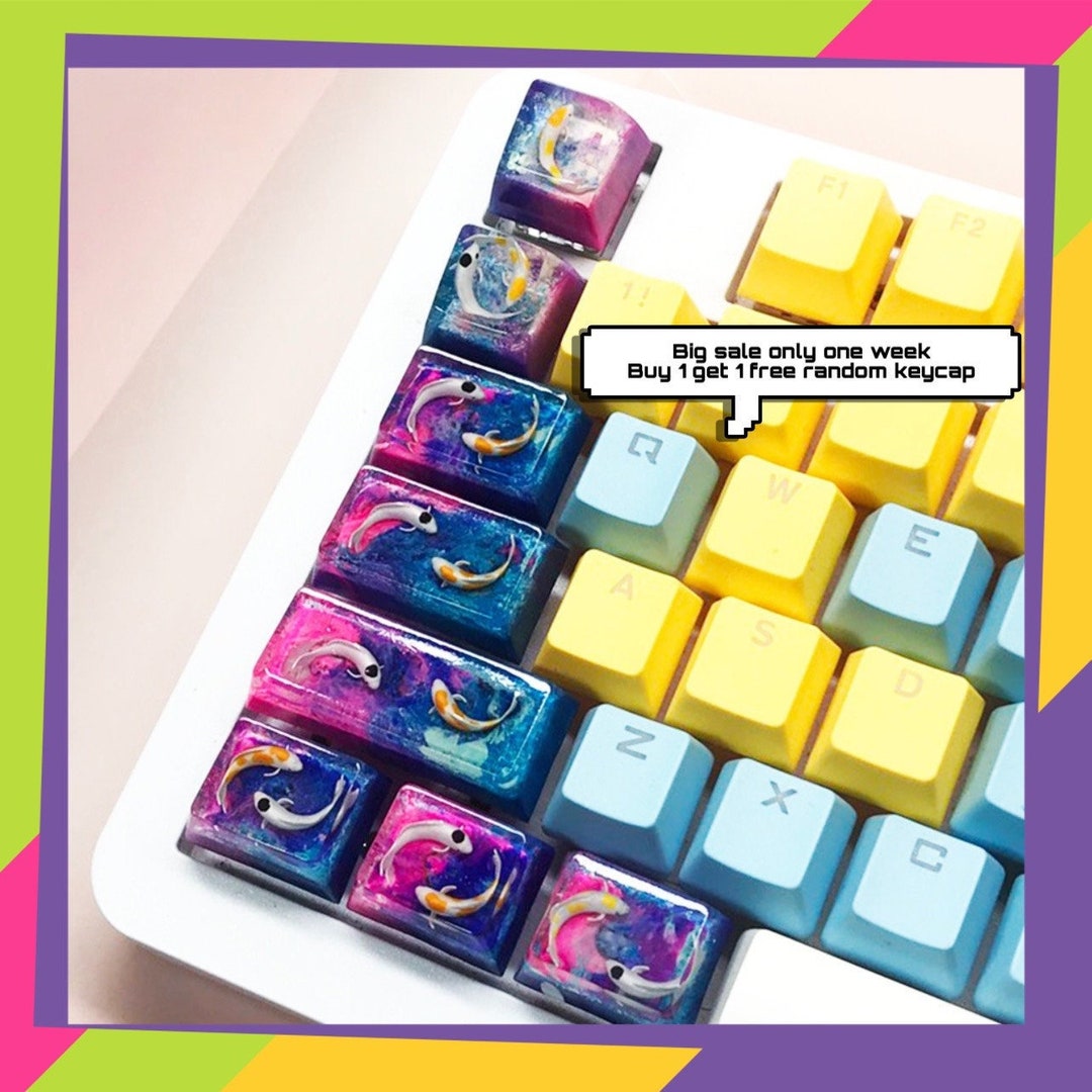 Blue and Pink Keycaps, Custom Keycap Sets, Artisan Keycap, Resin ...
