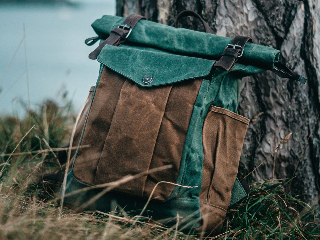 MORGNTAU Canvas Leather Backpack Rolltop traveler - Etsy