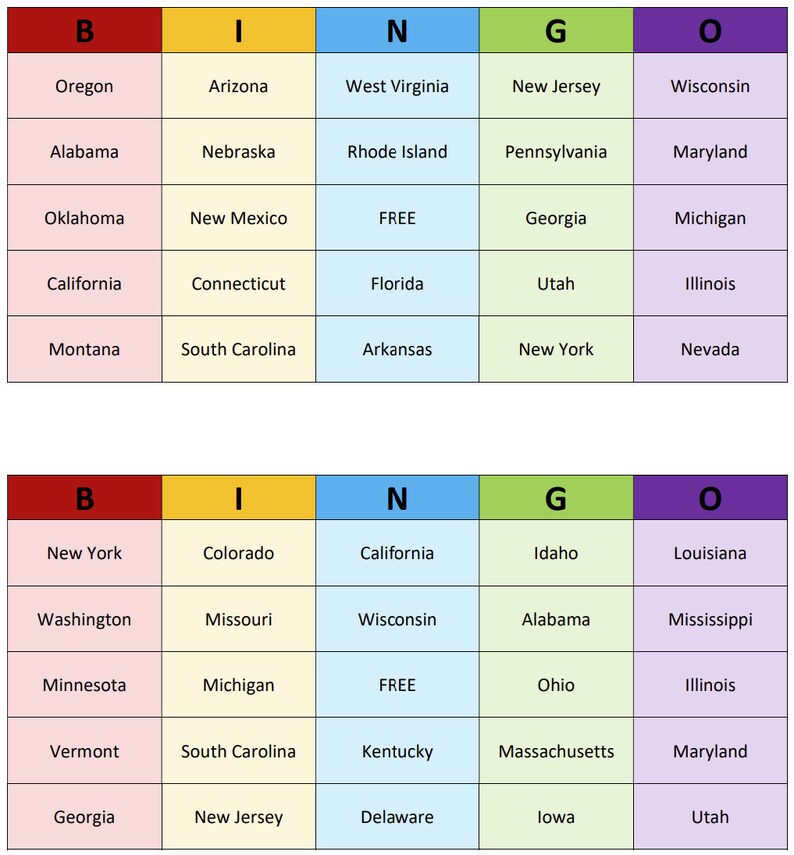 100 Unique US State BINGO Cards - Etsy
