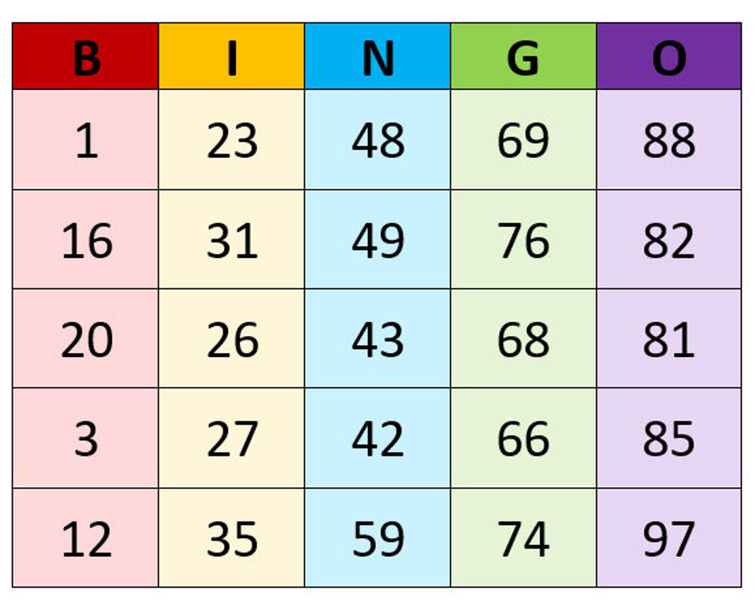 100 Unique Colorful BINGO Cards - Etsy