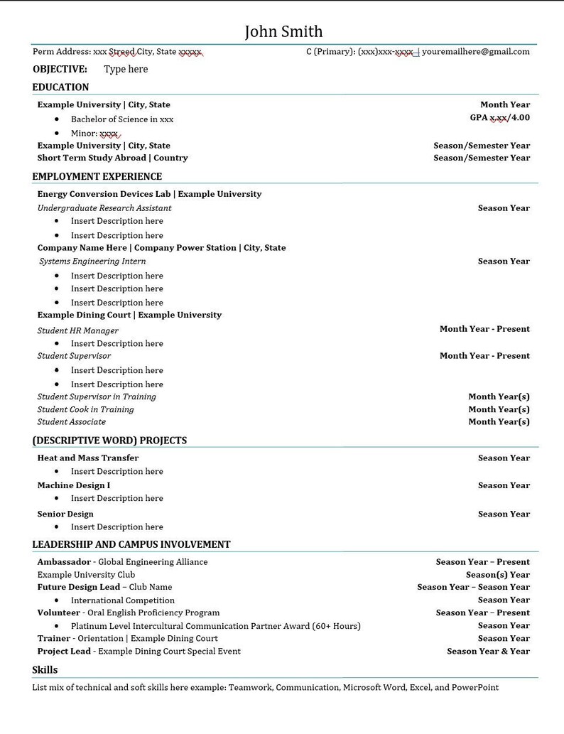 Resume Template College Students - Etsy
