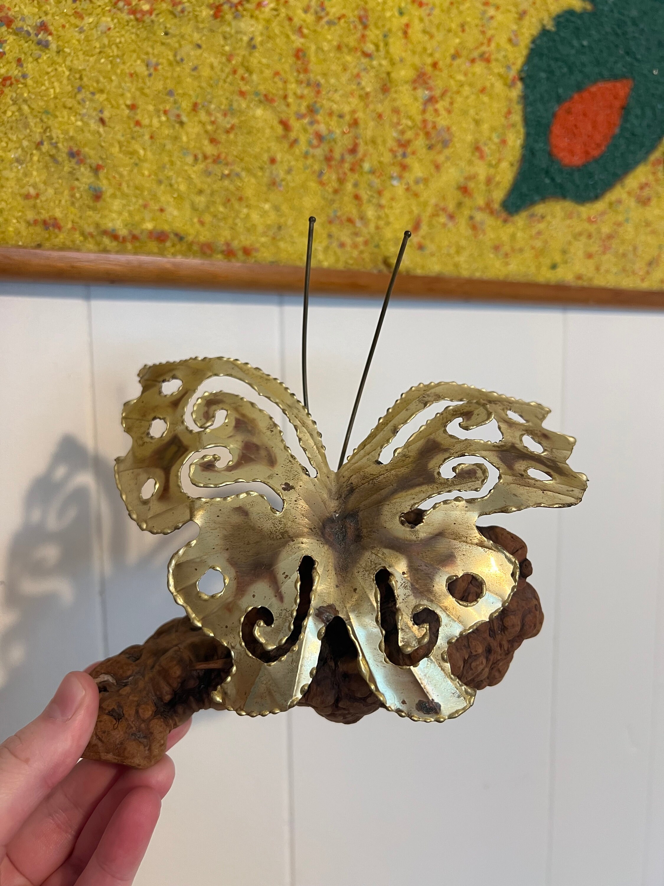 Brutalist Style Metal Butterfly Sculpture on Wooden Base - Etsy