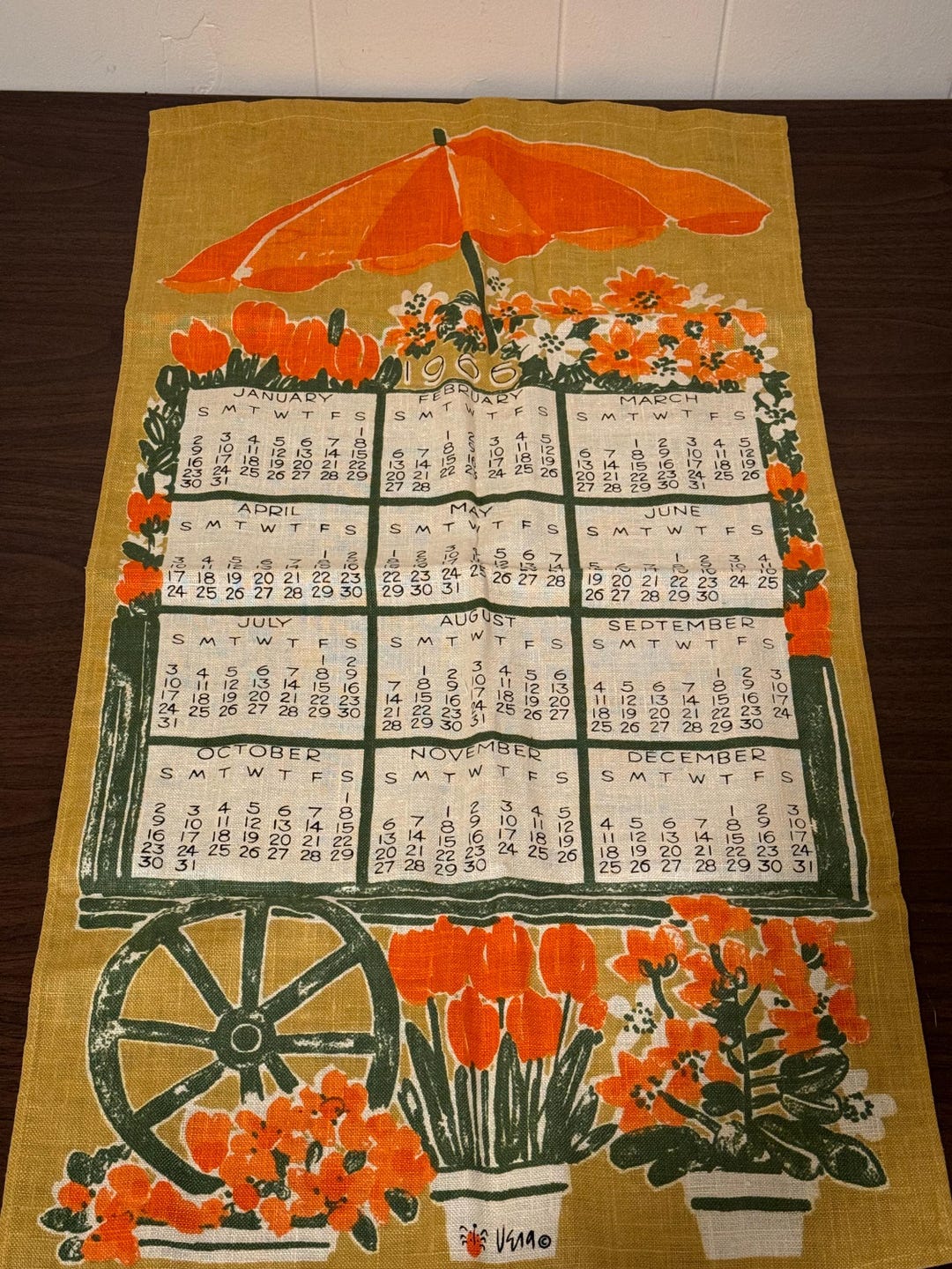 Vintage Vera Neuman Flower Cart Linen Tea Towel Calendar 1966 - Etsy