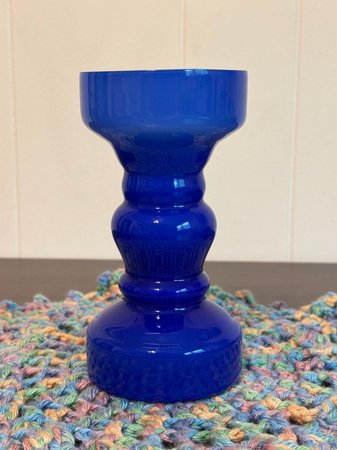 MCM Style Hooped Cobalt Blue Cased Glass Vase 6” - Etsy