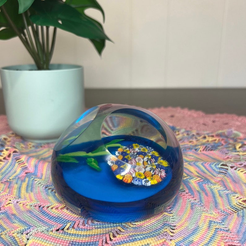 Murano Triple Faceted Art Glass Millefiore Flower Paperweight - Etsy