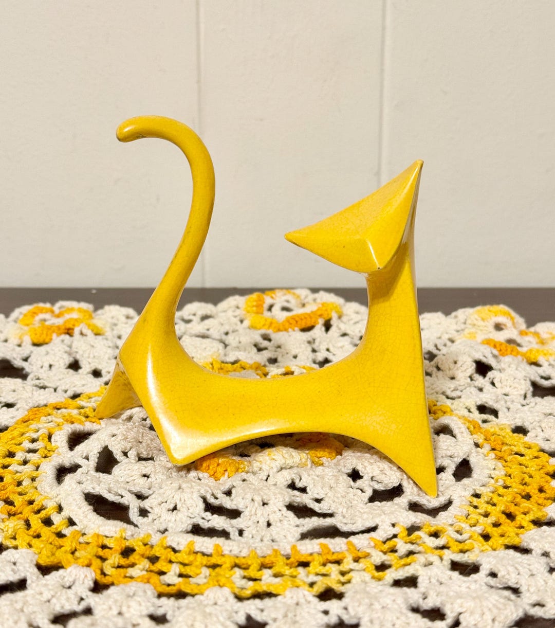 Vintage Yellow MCM Cubist Cat Figurine Ceramic - Etsy