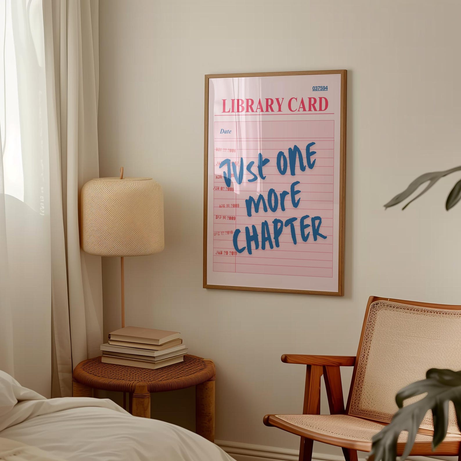 Just One More Chapter Library Card Style Book Art | Aesthetic Wall Art ...