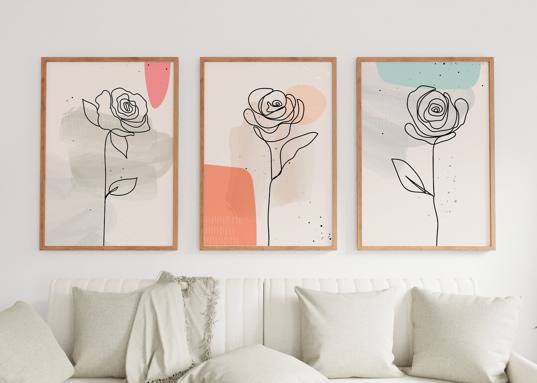 Set of 3 Pink Wall Art, Gallery Print Set, Flower Art Prints, Download ...