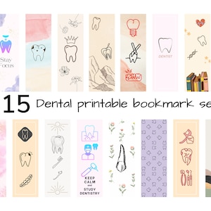 Tooth Bookmark Printable Set of 15 , Dental Printable Bookmark Set ...