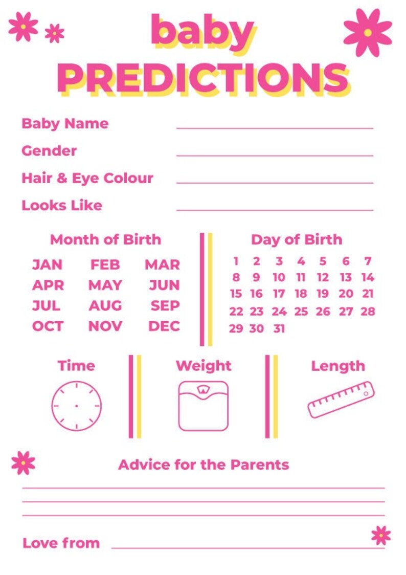 Baby Predictions Baby Shower Game Fun 70's Inspired - Etsy