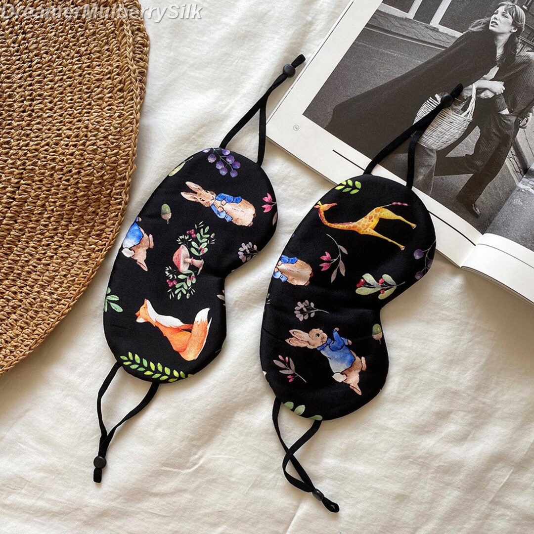 Cartoon Peter Rabbit Pattern Organic Silk Eye Mask 100% Mulberry Silk ...
