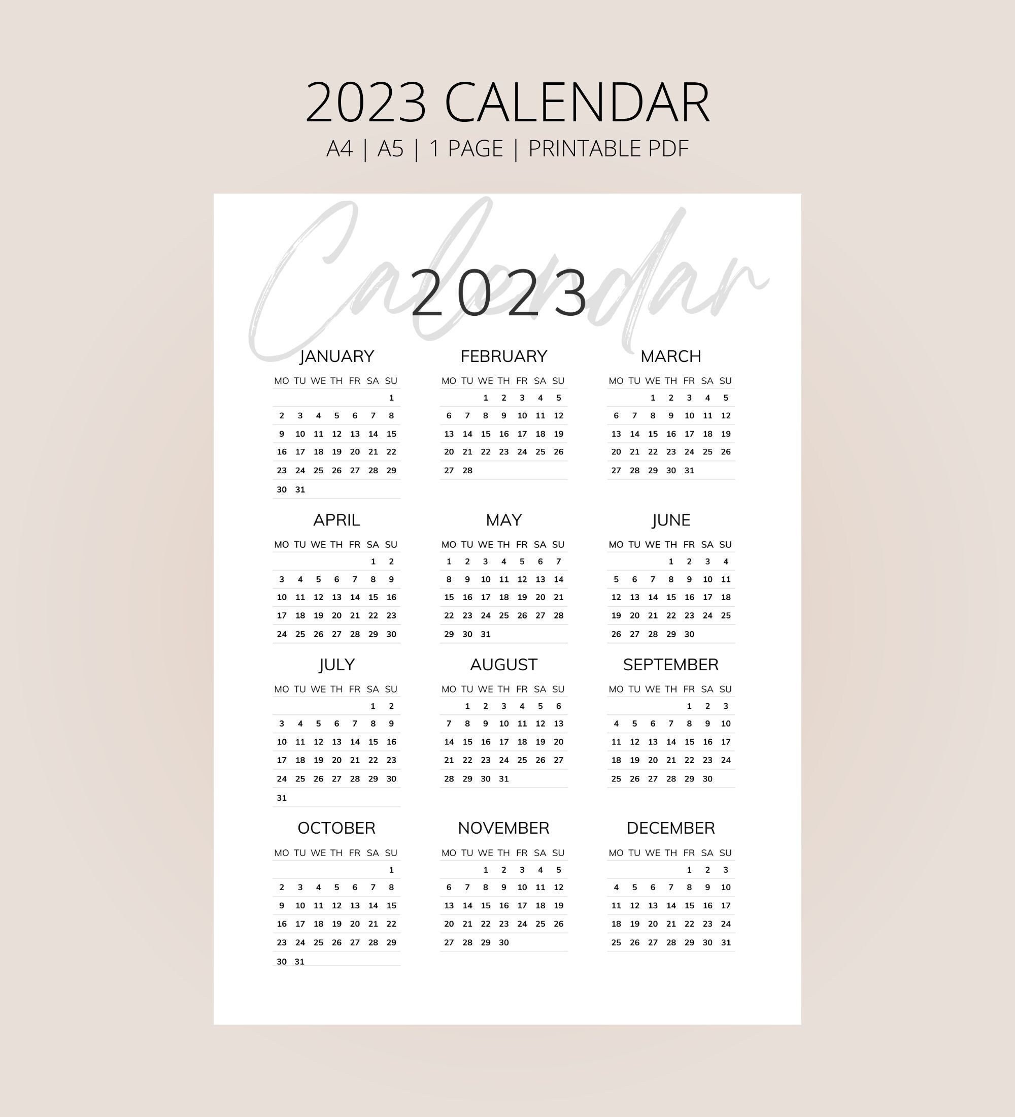 2023 Calendar Digital Download Printable Sizes A4A5 - Etsy