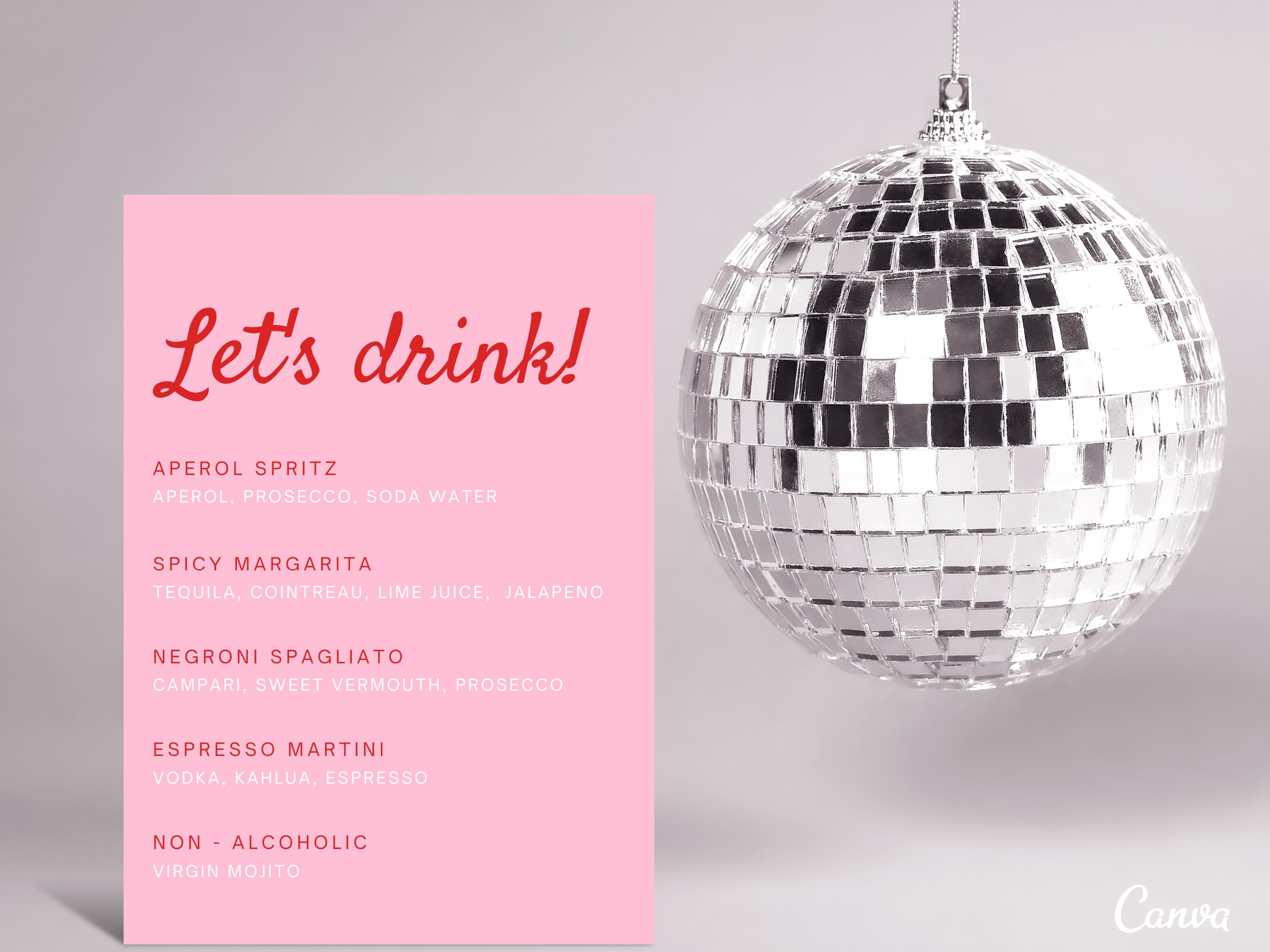 Food and Drinks Menu Template in Pink & Red Hen and Bachelorette Party ...