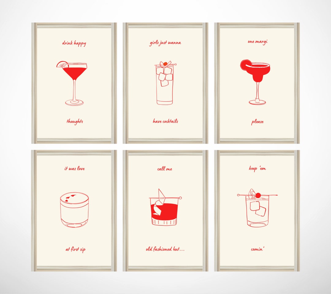 Set of 6 Cocktail Art Prints Digital Download | Mid-century / Retro ...