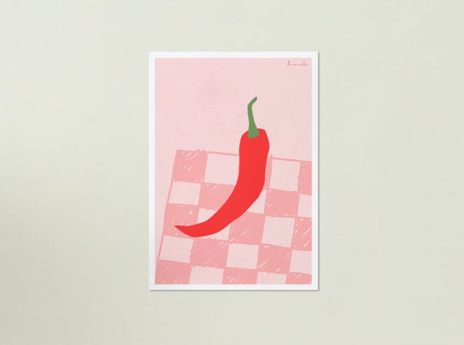 Kitchen Print Red Chilli Illustration Digital Print Wall Art | Pink and ...