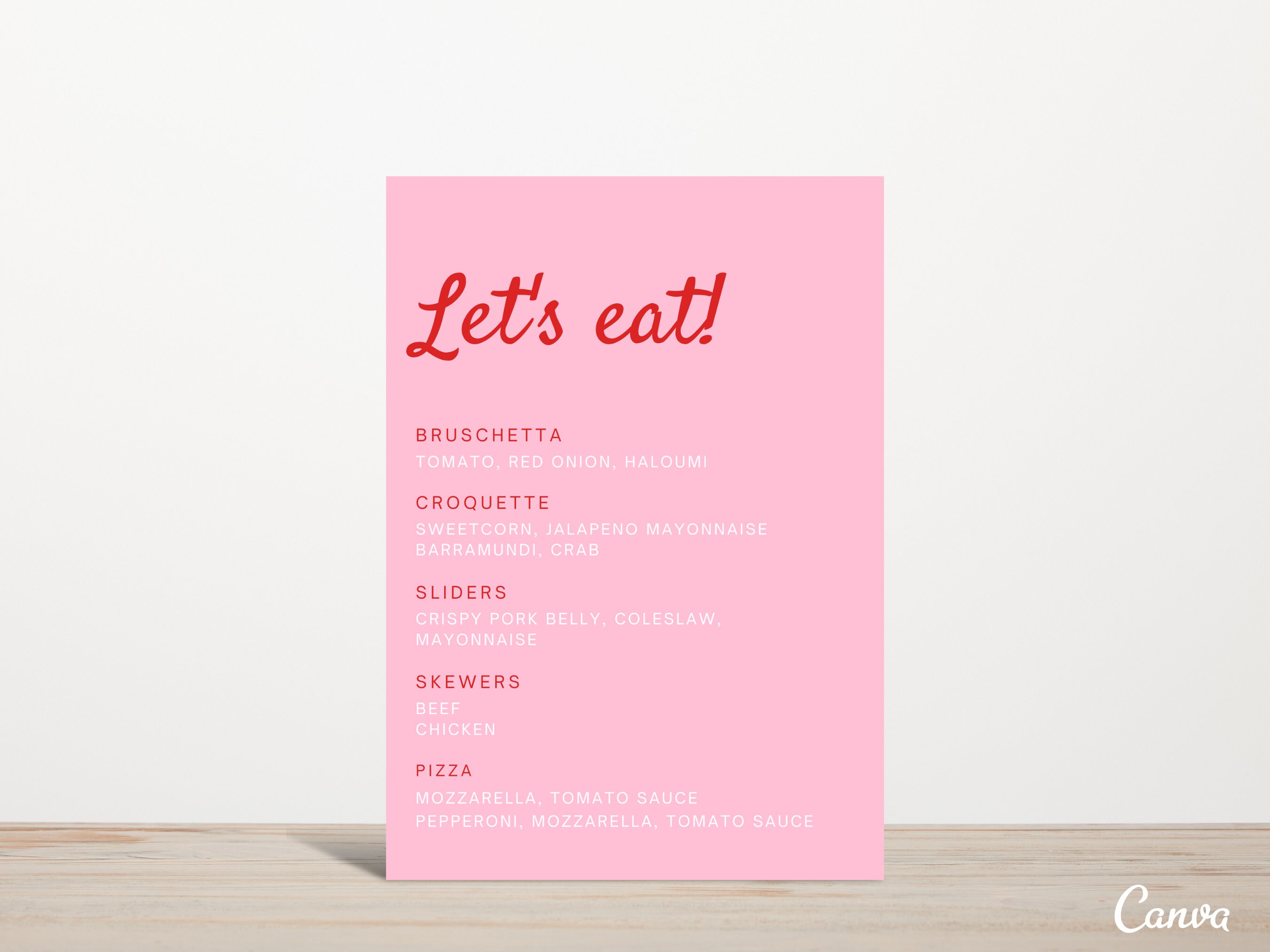 Food and Drinks Menu Template in Pink & Red Hen and Bachelorette Party ...