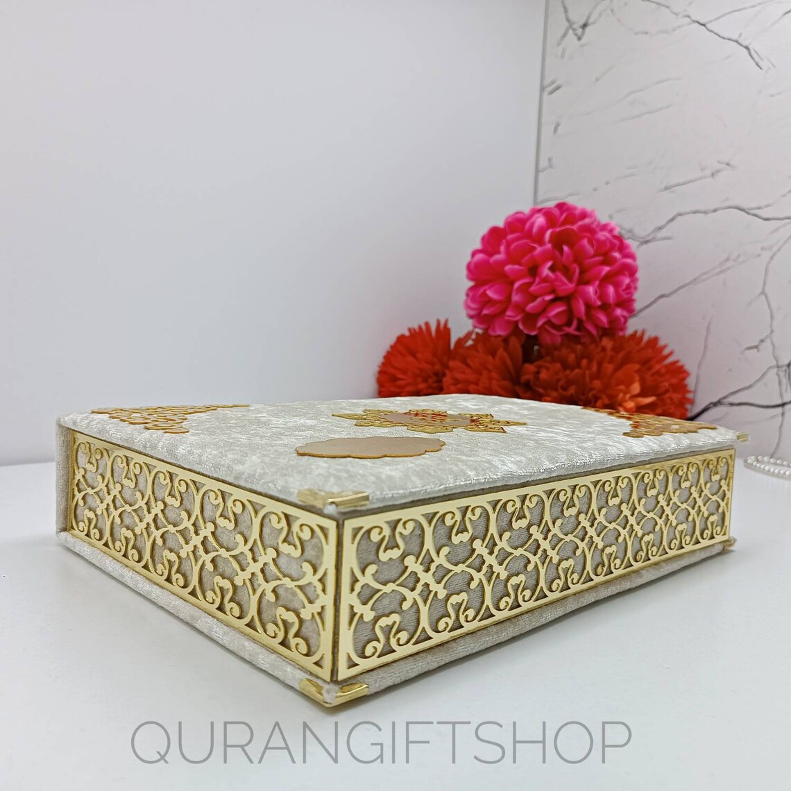 Velvet Covered Quran Set With Gold Decoration, Quran Box Set ...