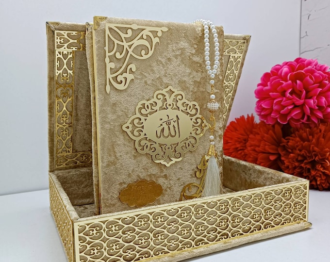Silver & Black Quran Set, Velvet Quran Set Acrylic Mirror, Free Quran ...