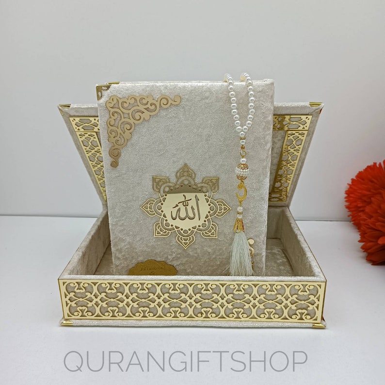Velvet Covered Quran Set With Gold Decoration, Quran Box Set ...