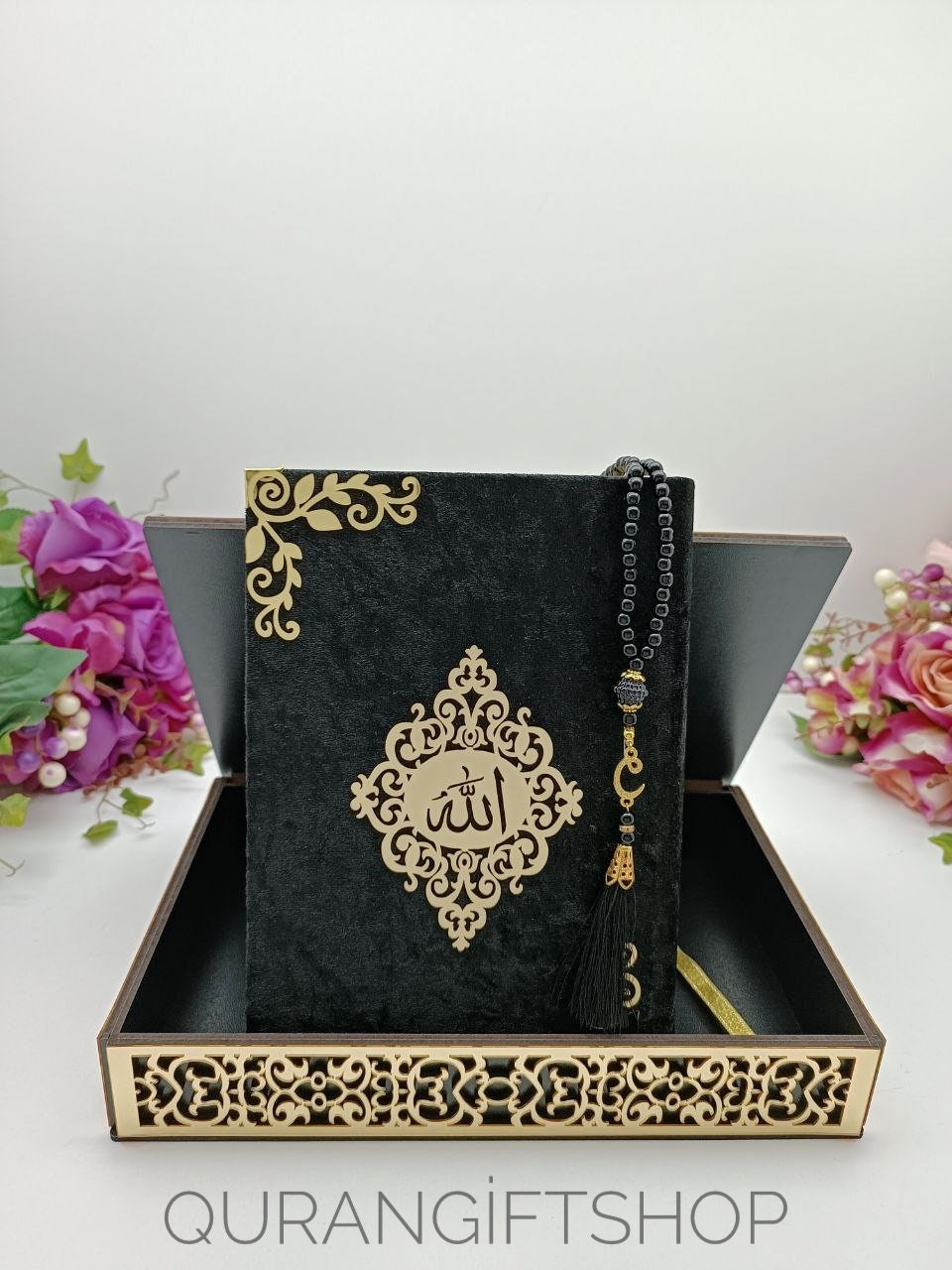Personalized Quran, Black Quran Set With Gold Mirror Decoration, Free ...