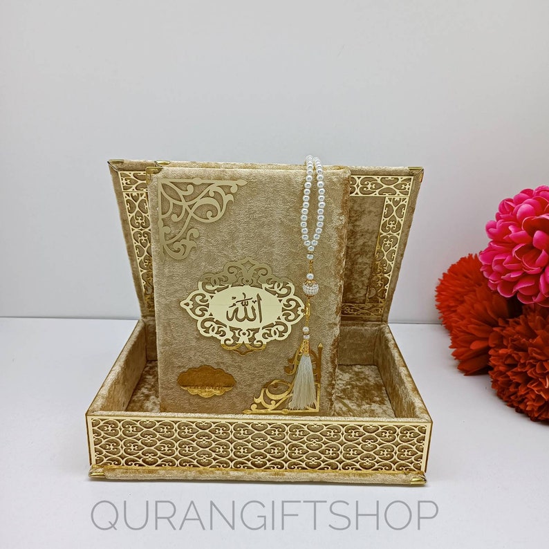 Quran Gift Set, Personalized Quran With Velvet Box and Tasbih Set ...