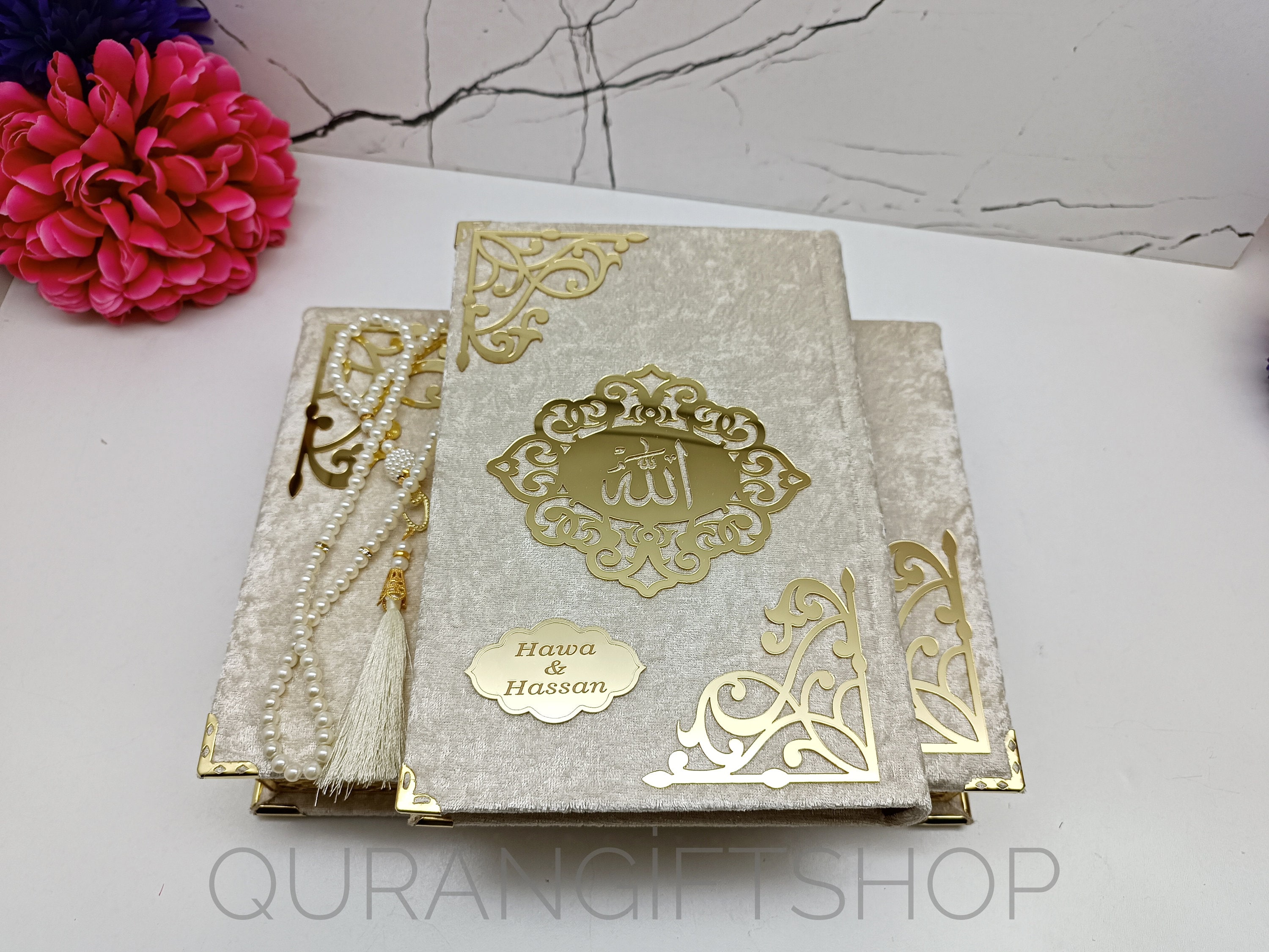 English Arabic Personalized Quran, Muslim Gift Set, Handmade Velvet ...