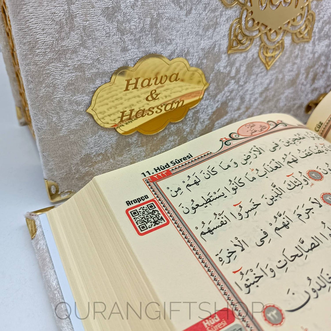 Velvet Covered Quran Set With Gold Decoration, Quran Box Set ...