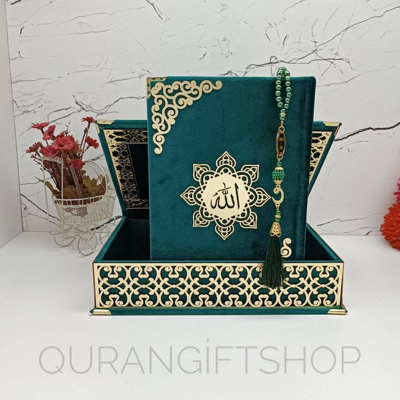 English Arabic Personalized Quran, Muslim Gift Set, Handmade Velvet ...
