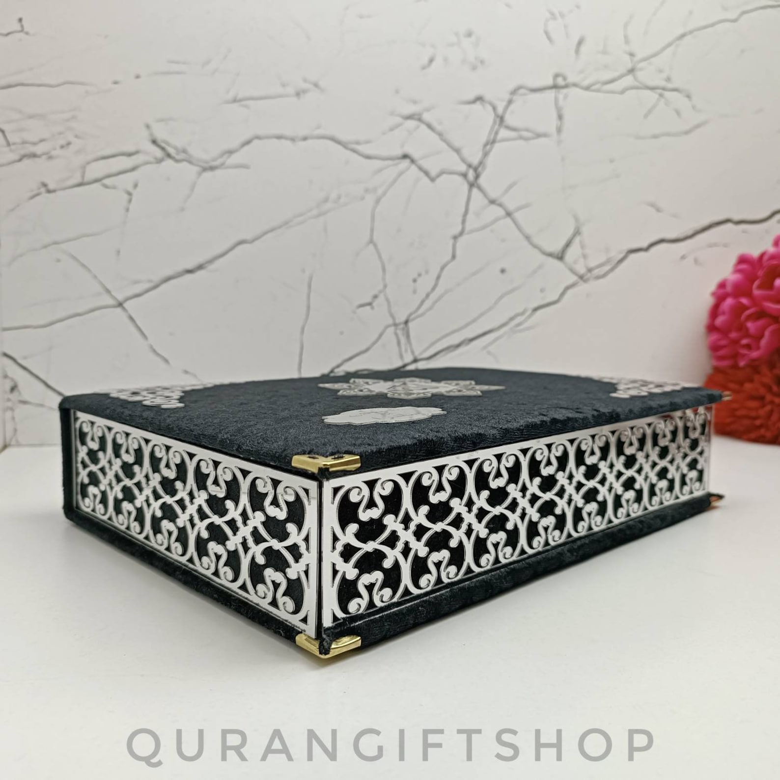 Silver & Black Quran Set, Velvet Quran Set Acrylic Mirror, Free Quran ...