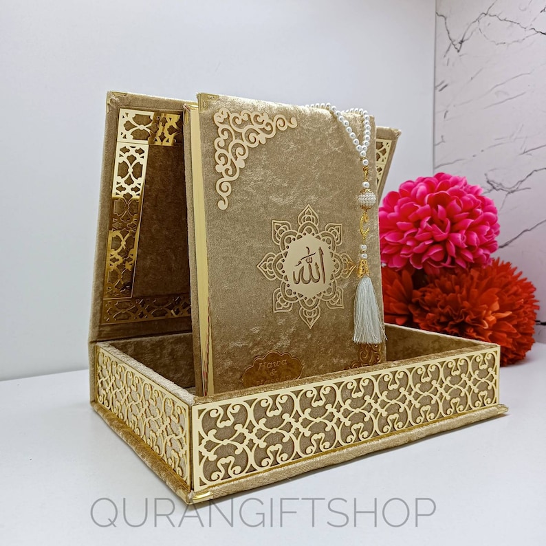 English Arabic Personalized Quran, Muslim Gift Set, Handmade Velvet ...