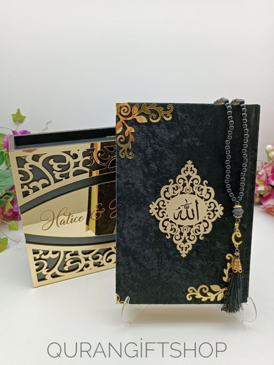 Personalized Quran, Black Quran Set With Gold Mirror Decoration, Free ...
