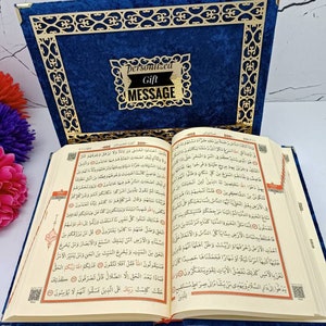 Blue Quran Gift Set, Personalized Quran With Velvet Box and Tasbih Set ...