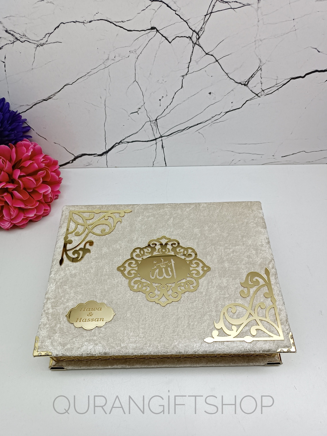 English Arabic Personalized Quran, Muslim Gift Set, Handmade Velvet ...