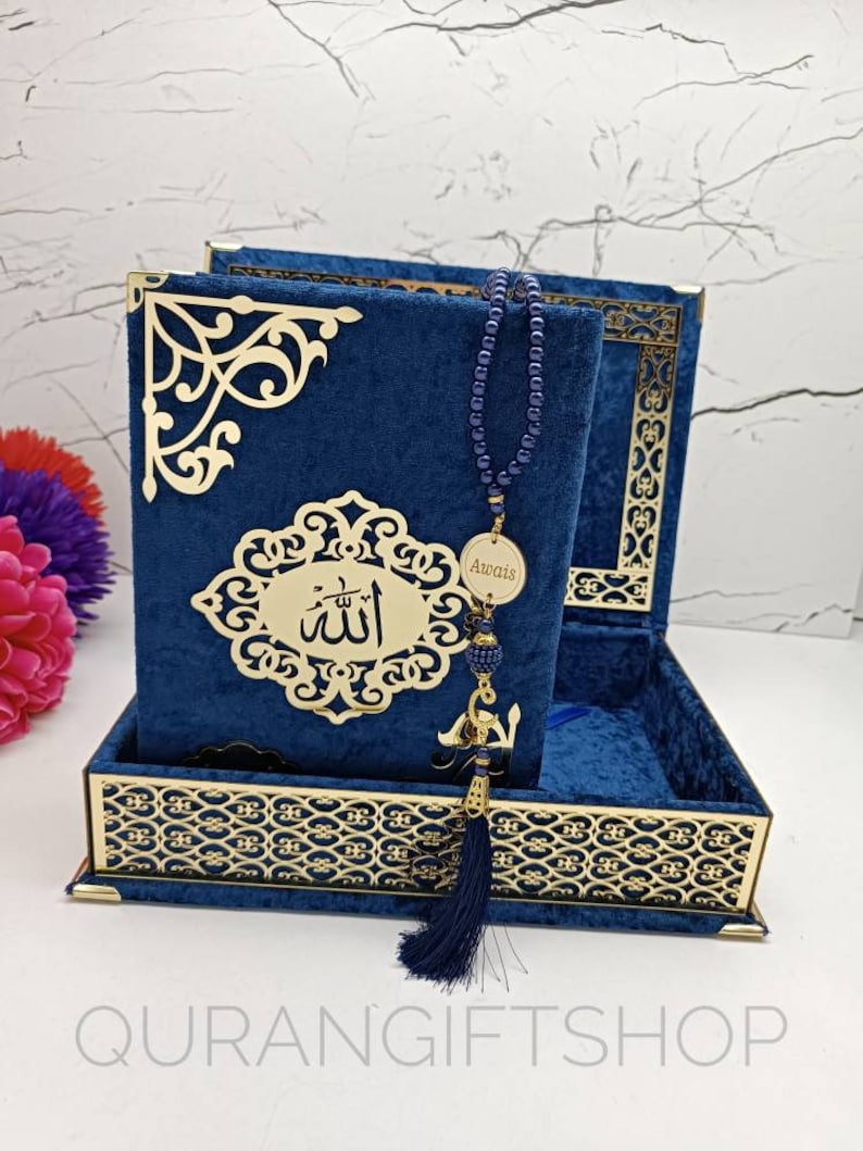 English Arabic Personalized Quran, Muslim Gift Set, Handmade Velvet ...