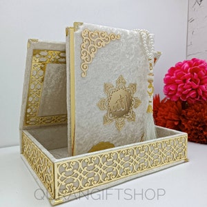 Velvet Covered Quran Set With Gold Decoration, Quran Box Set ...