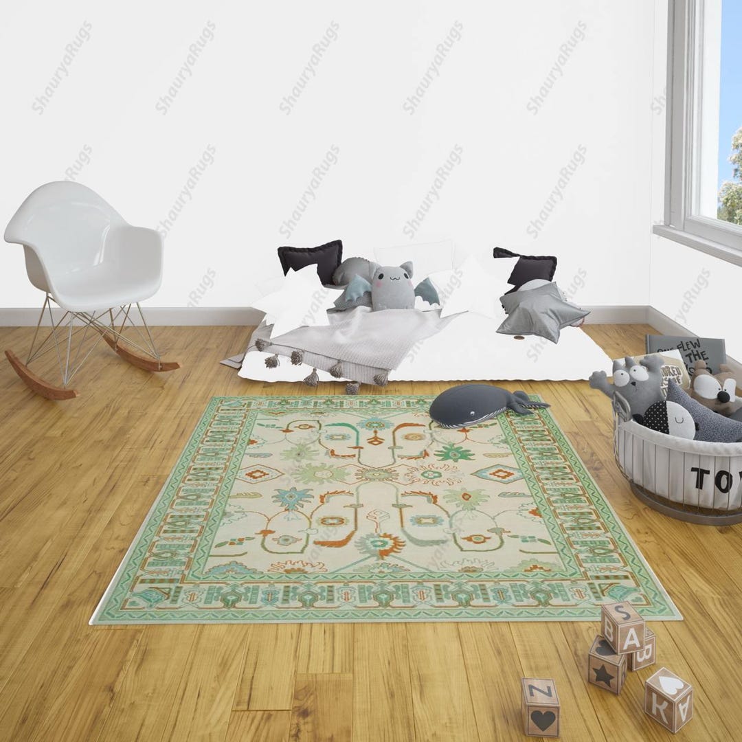 Oushak in Embassy Green and Shale Color, Modern Turkish Rug Orange ...