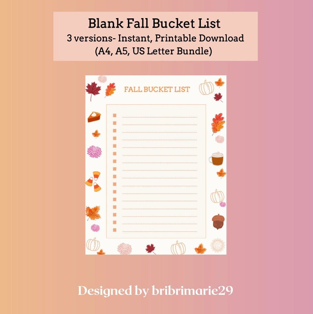 Fall Bucket List Printable Simple Task List Template Blank - Etsy