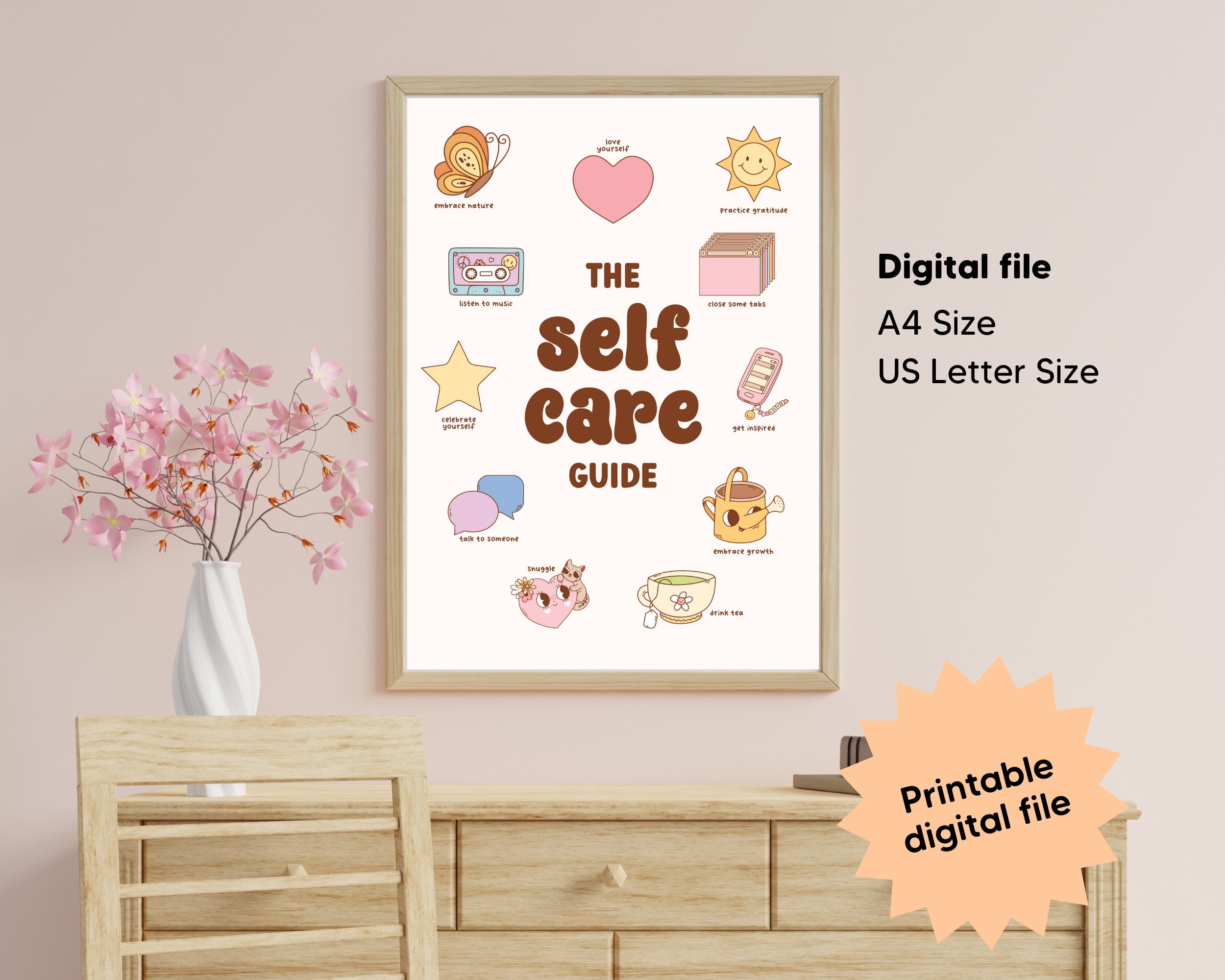 Self Care Guide | Digital Wall Art Print | Printable Wall Art | Self ...