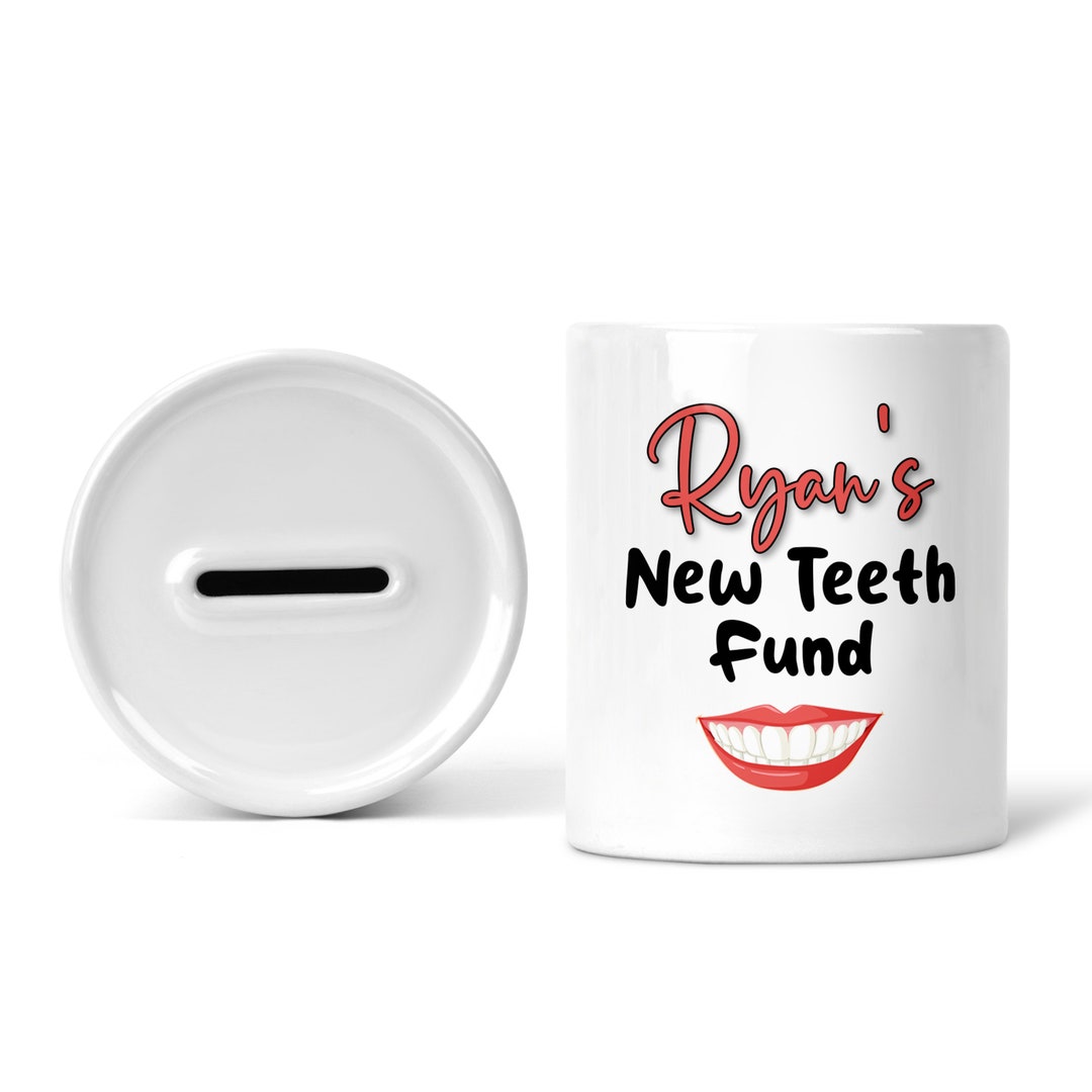 Personalised New Teeth Fund Money Box Savings Jar Turkey Teeth Novelty ...