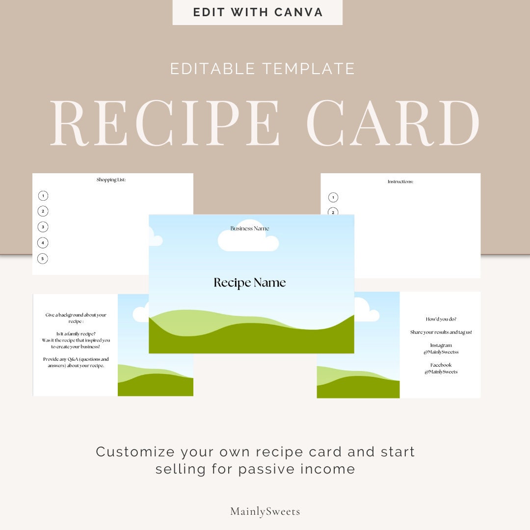 Recipe Card Templates DFY Product Editable Customizable Recipe Card - Etsy