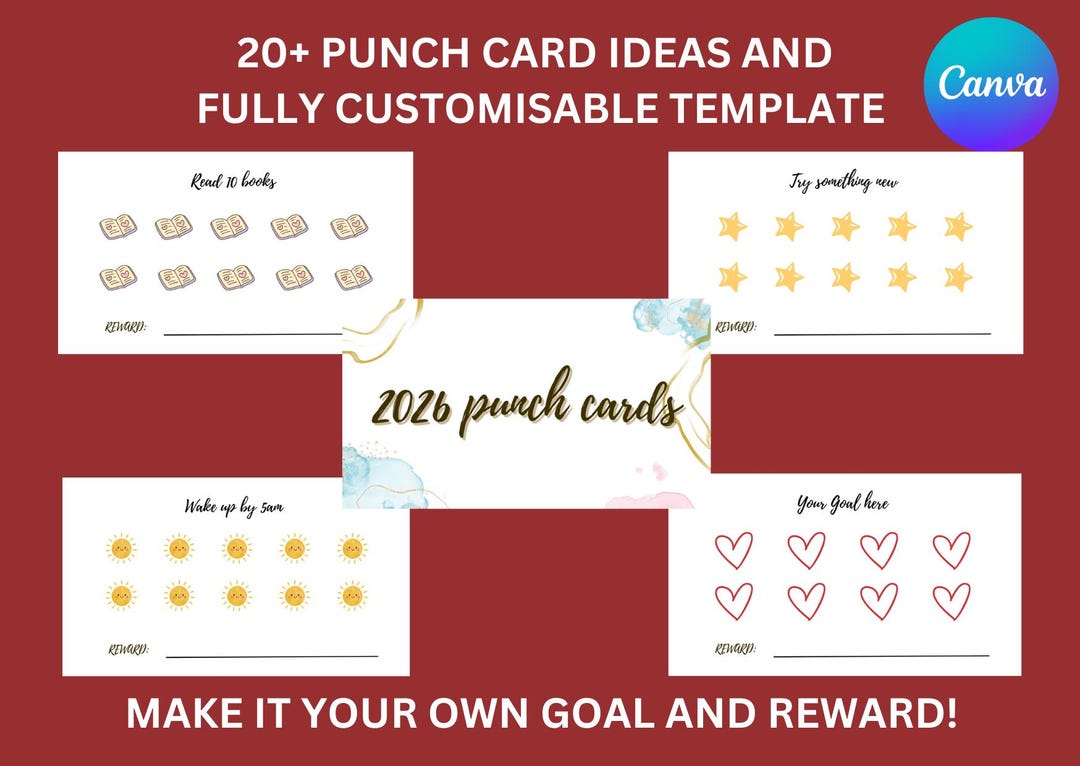 2026 Goal Setting Punch Cards, Customisable and Editable Canva Template ...